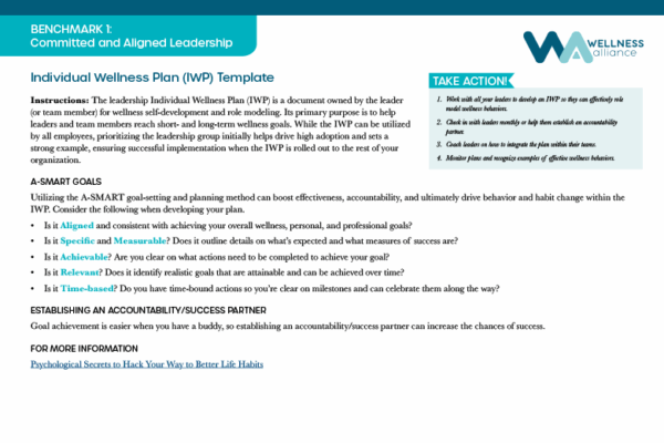 Individual Wellness Plan (IWP) Template - Wellness Alliance